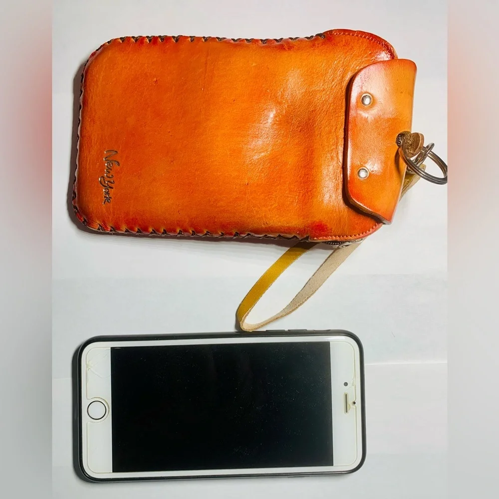 Handmade | Bags | Handmade Orange Leather Beetle Leaf Mini Purse Cute ...